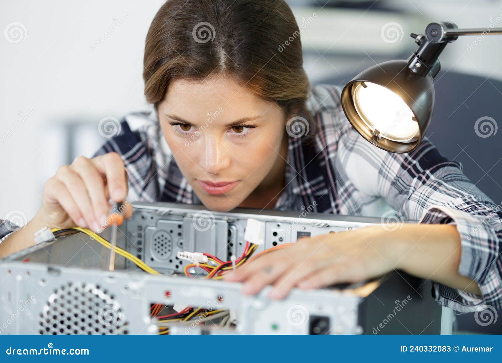Concentrated Woman Technician Fixing Computer Stock Image - Image of ...