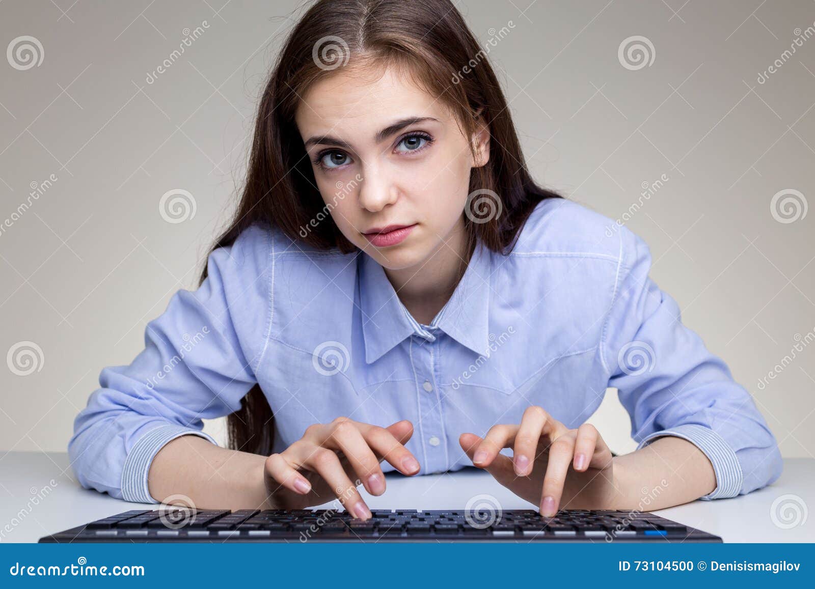 Concentrated Woman Using Keyboard Stock Photo - Image of computer ...