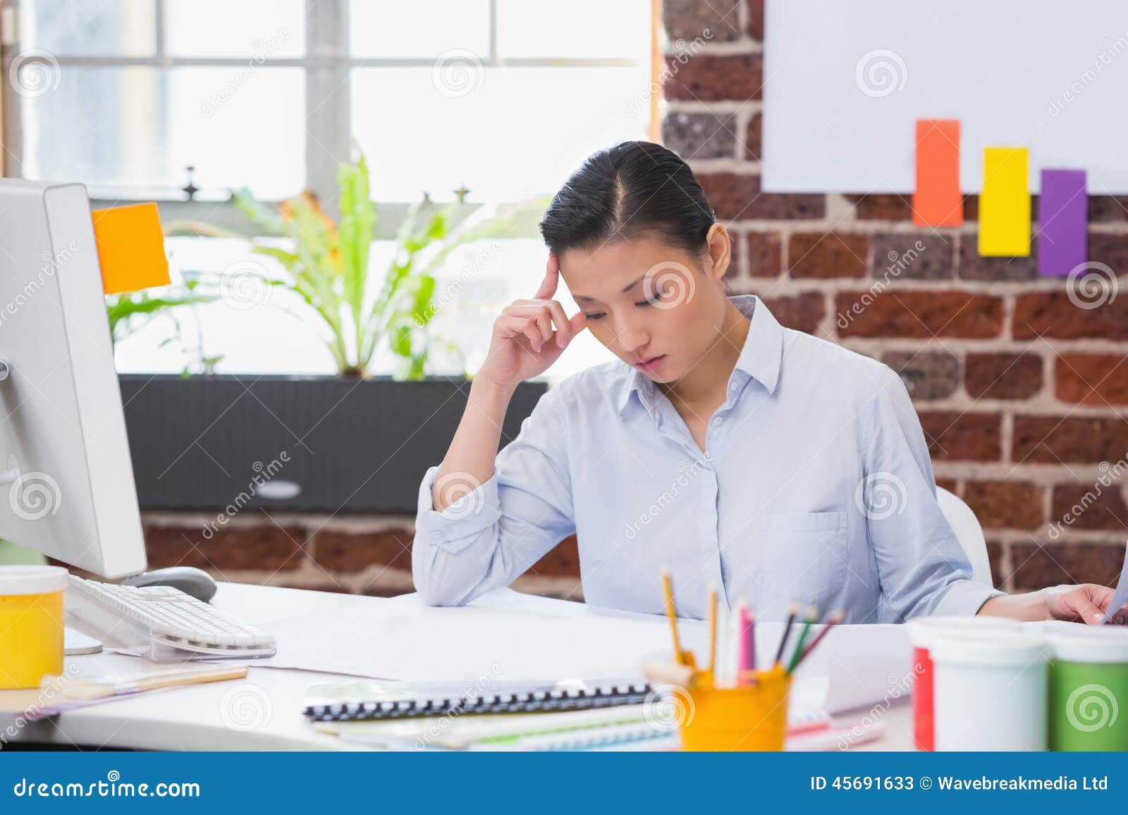 Concentrated Woman Working at Desk Stock Image - Image of document ...