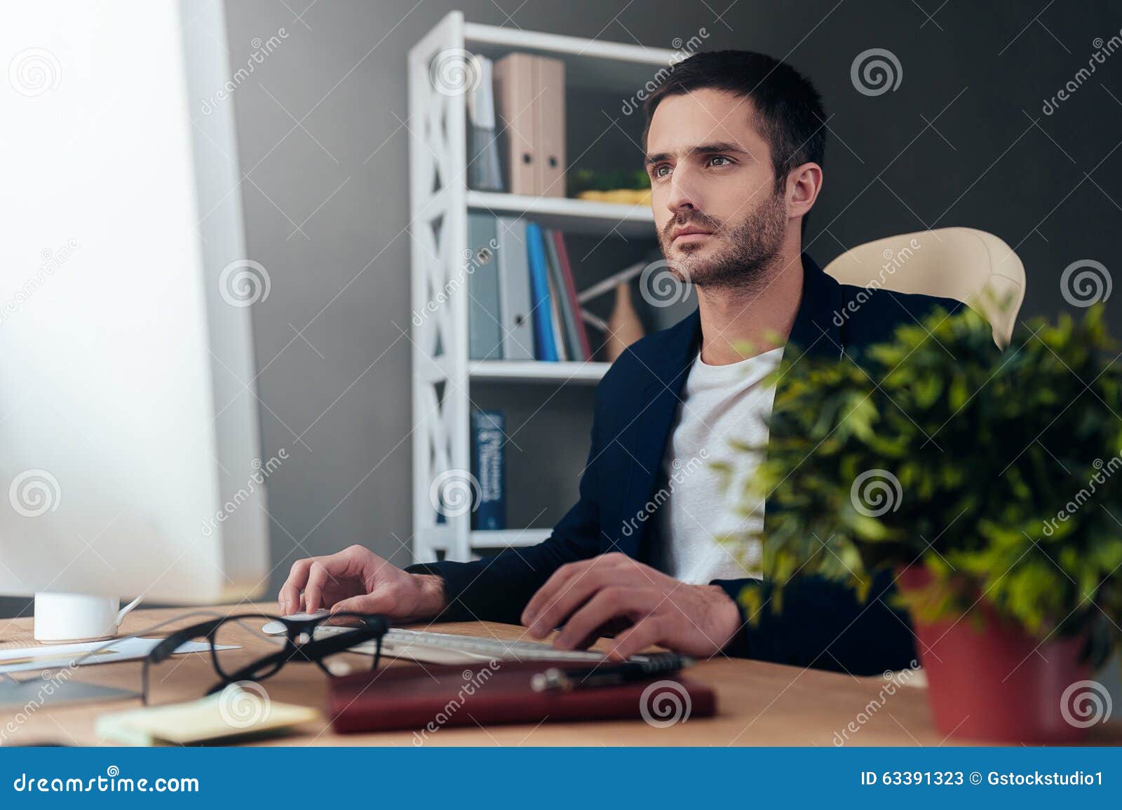 Concentrated on work. stock image. Image of casual, office - 63391323