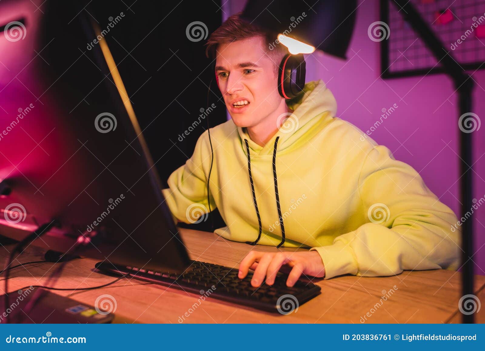 Concentrated Young Gamer in Headset Play Stock Image - Image of ...