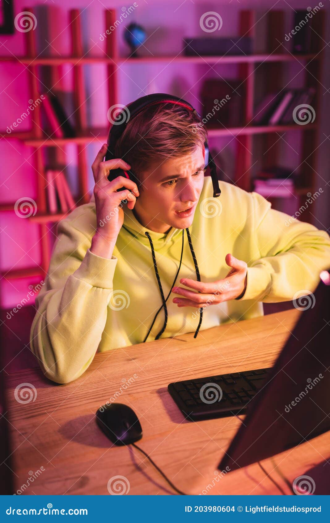 Concentrated Young Gamer in Headset Play Stock Photo - Image of online ...