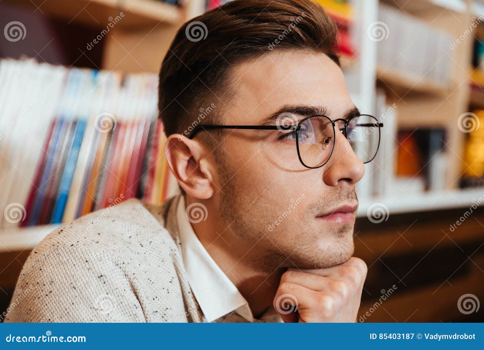 Concentrated Young Man Look Aside. Stock Image - Image of adult, brown ...