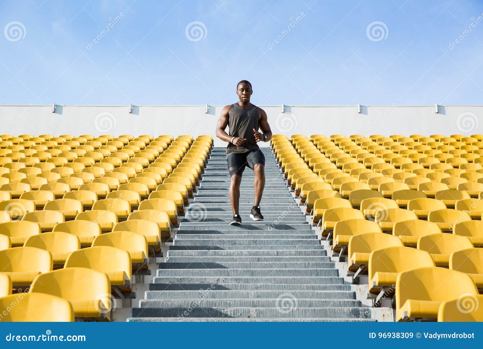 Concentrated Young Man Running Downstairs Stock Image - Image of ...