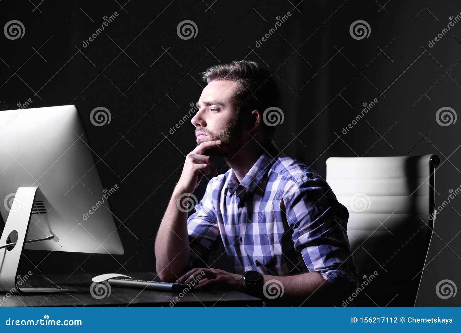 Concentrated Young Man Working in Office Alone Stock Photo - Image of ...