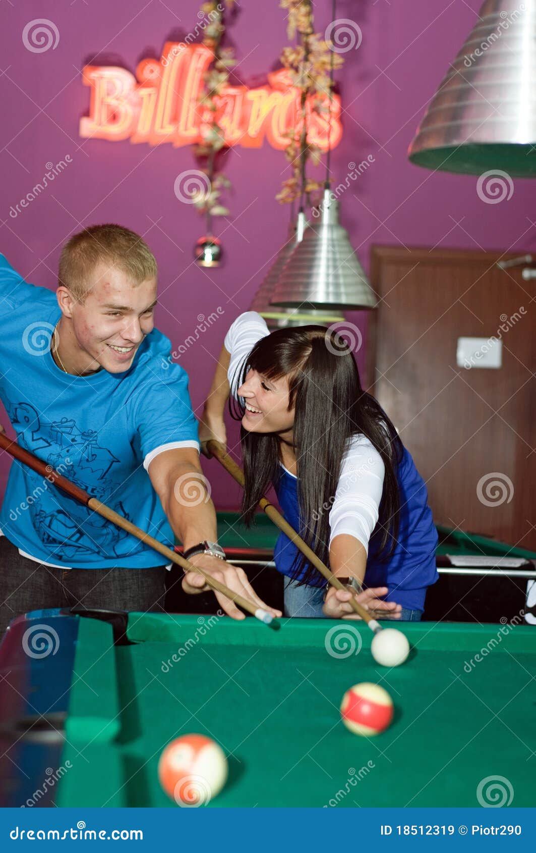 Concentrated Young People Playing Snooker Stock Image - Image of ...