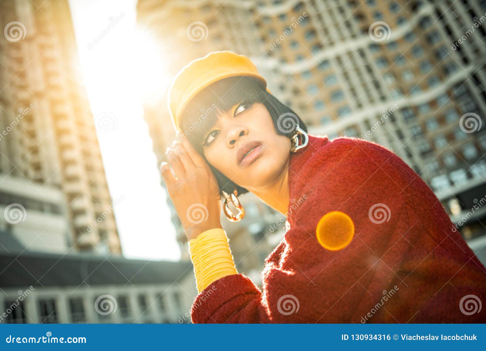 Extraordinary Appealing Woman Combining Different Fashion Styles Stock