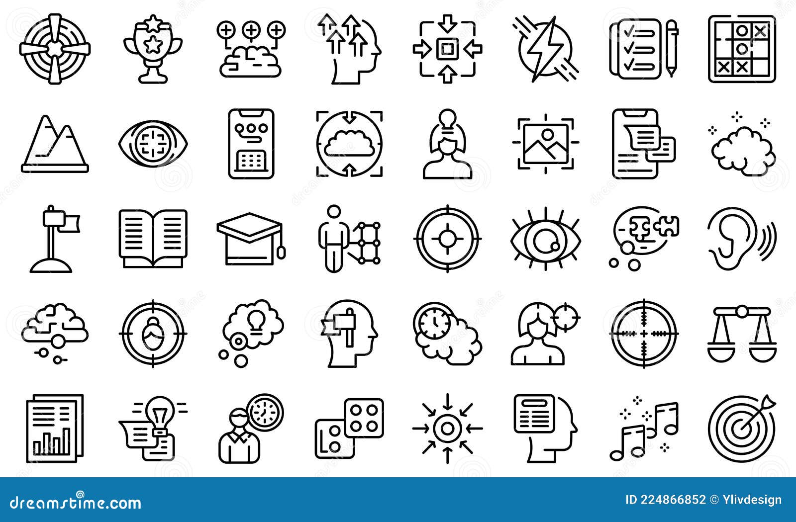 Concentration Of Attention Icons Set Outline Vector. Goal Focus Stock ...