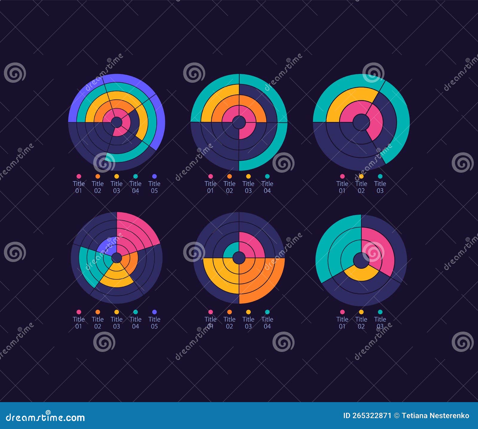 Concentric Circle Infographic Chart Design Template Set for Dark Theme ...
