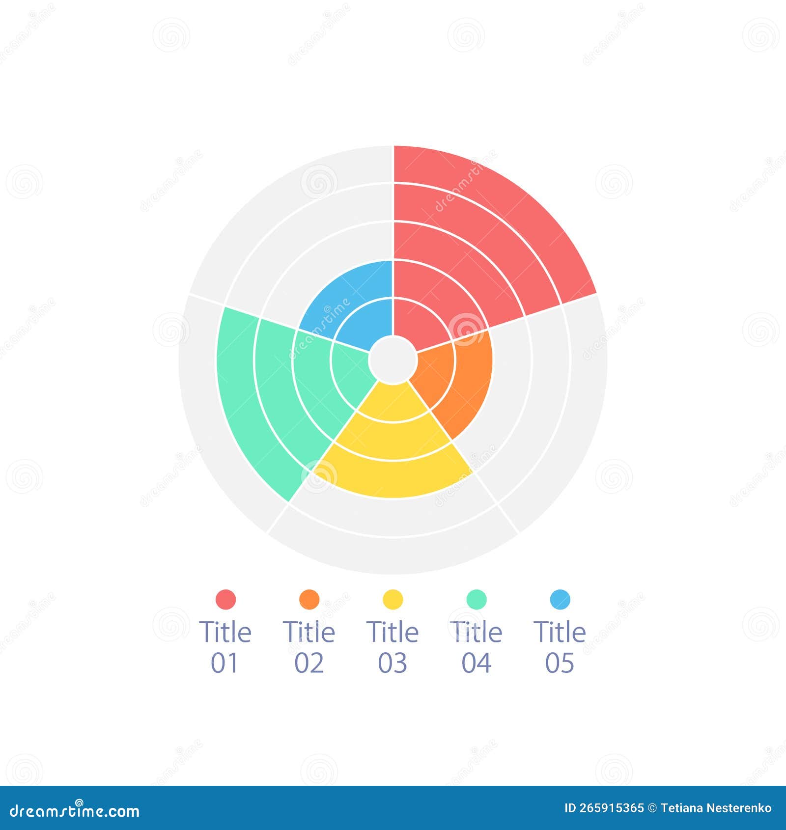 Concentric Circle Infographic Diagram Design Template with Five Pies ...