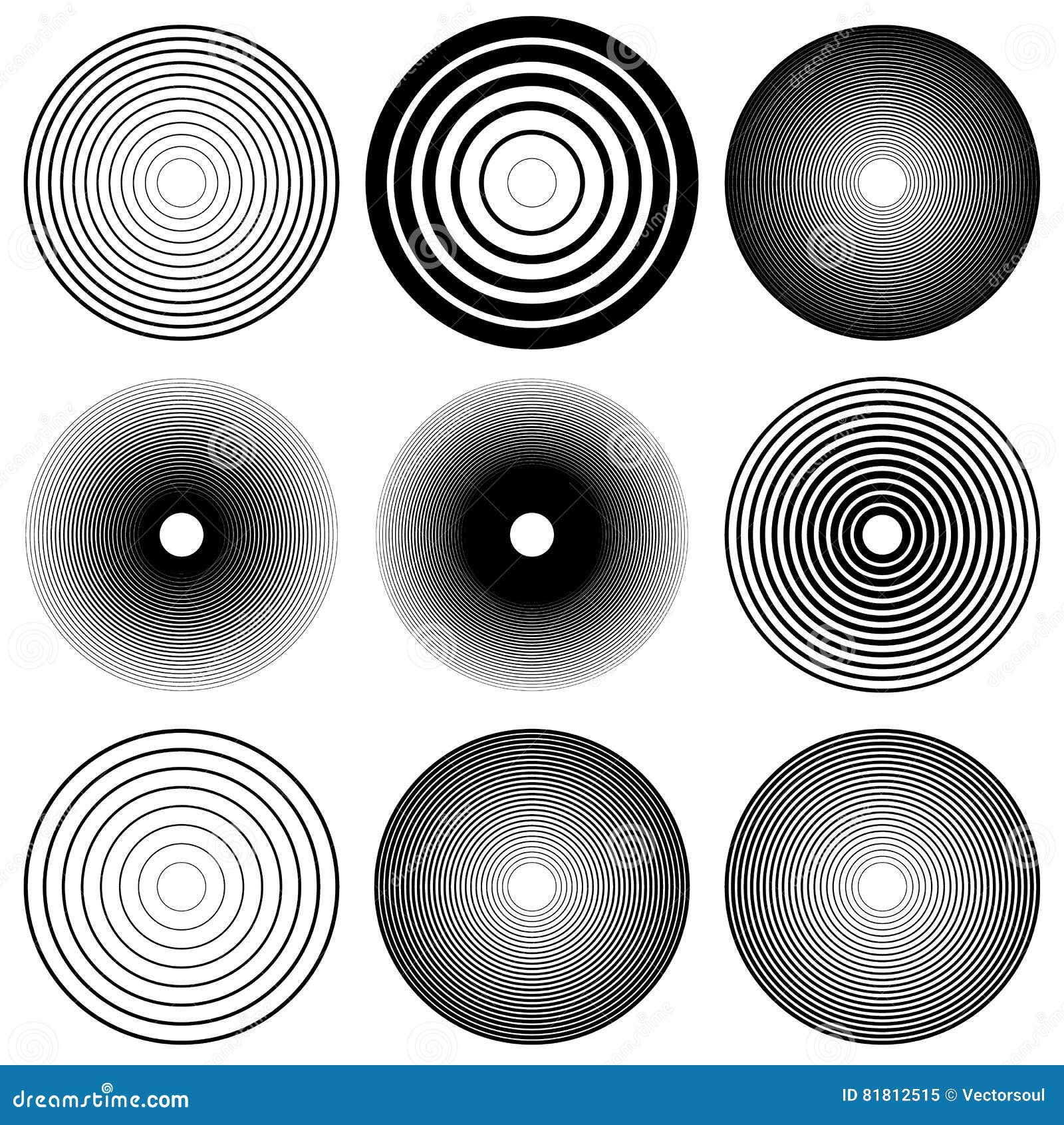 Concentric Circles Radial Lines Patterns Monochrome Abstract Stock