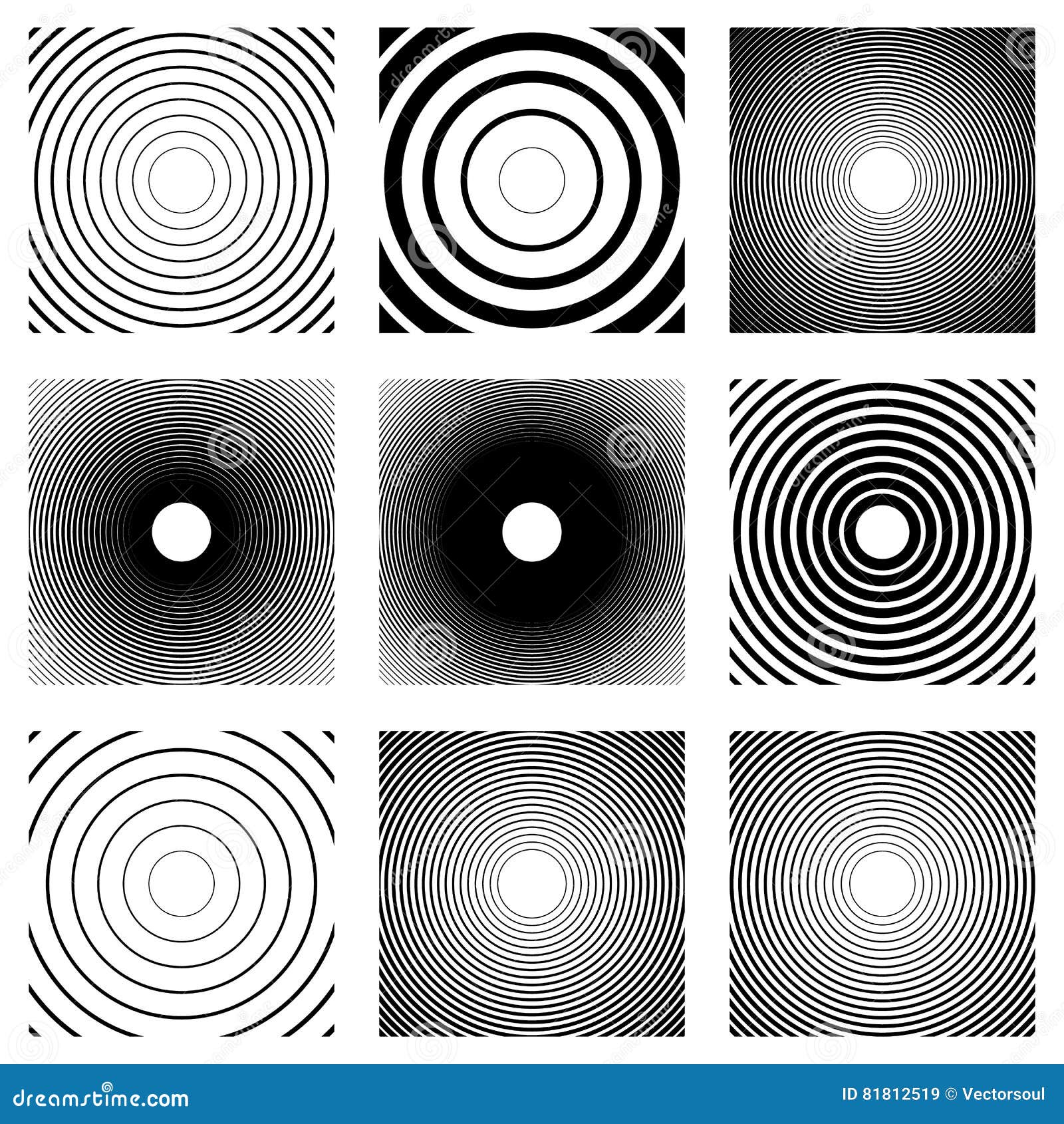 Concentric Circles, Radial Lines Patterns. Monochrome Abstract Stock ...