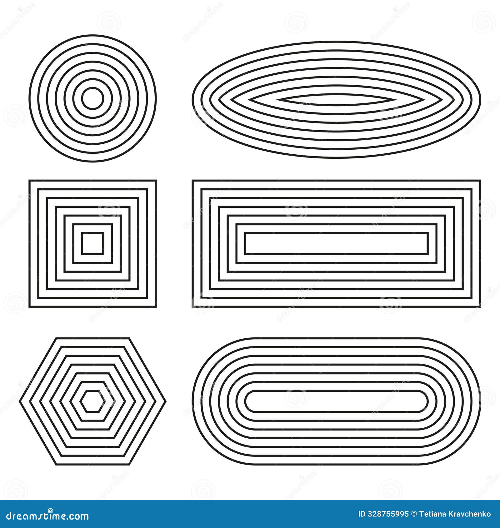 Concentric Geometric Shapes. Vector Outline Set. Minimalist Pattern ...