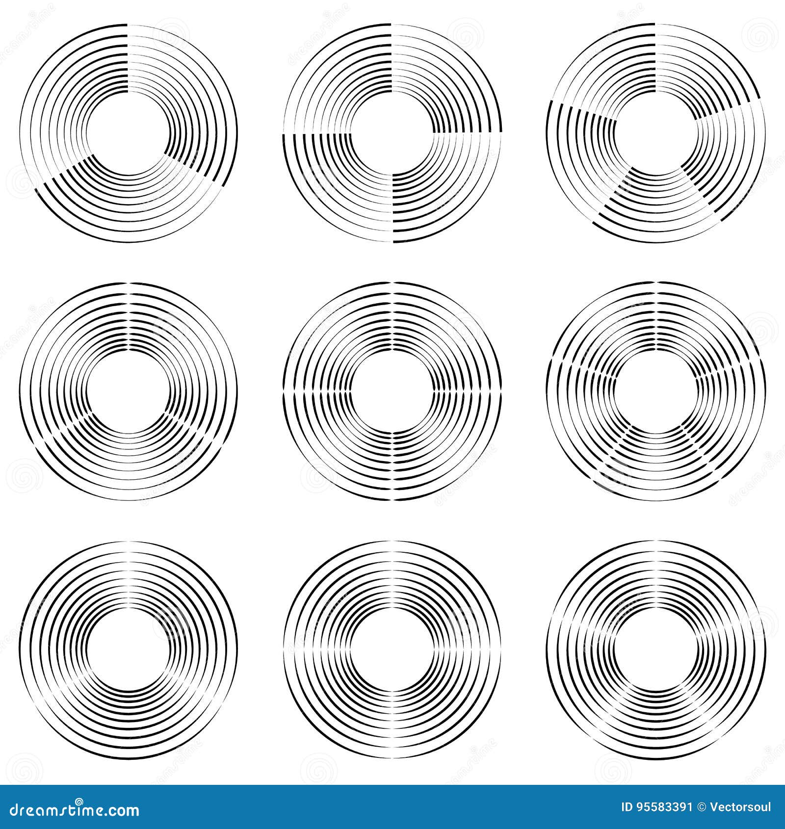 Concentric, Radial Circles Circular Element. Abstract Black And Vector ...