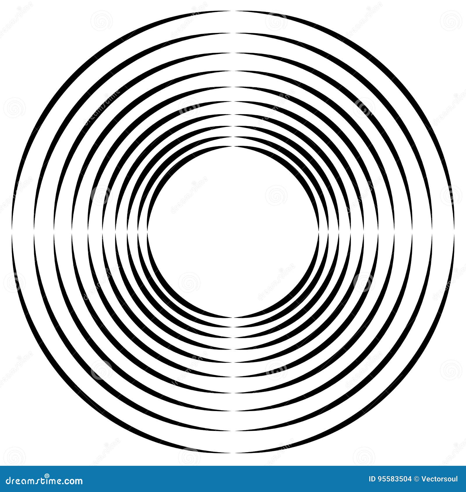 Concentric, Radial Circles Circular Element. Abstract Black And Vector ...