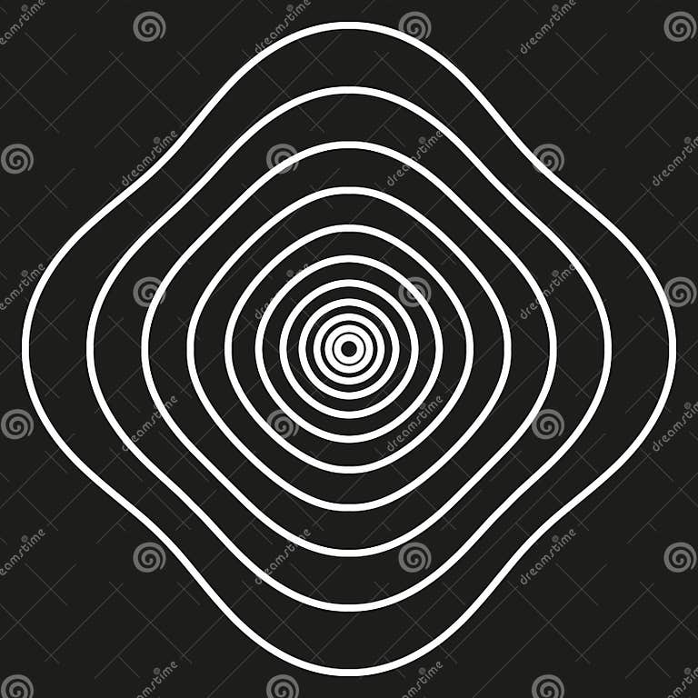 Concentric Wave Illustration. Rippled Optical Pattern. Dynamic Round Lines. Black Background ...