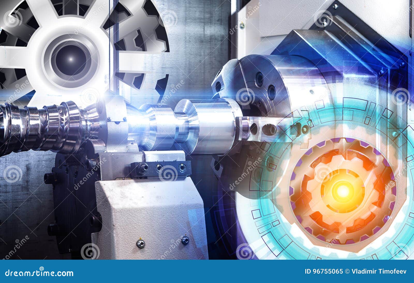 Concept of Abstract Drawing of Gears and Automated Modern Machine with ...