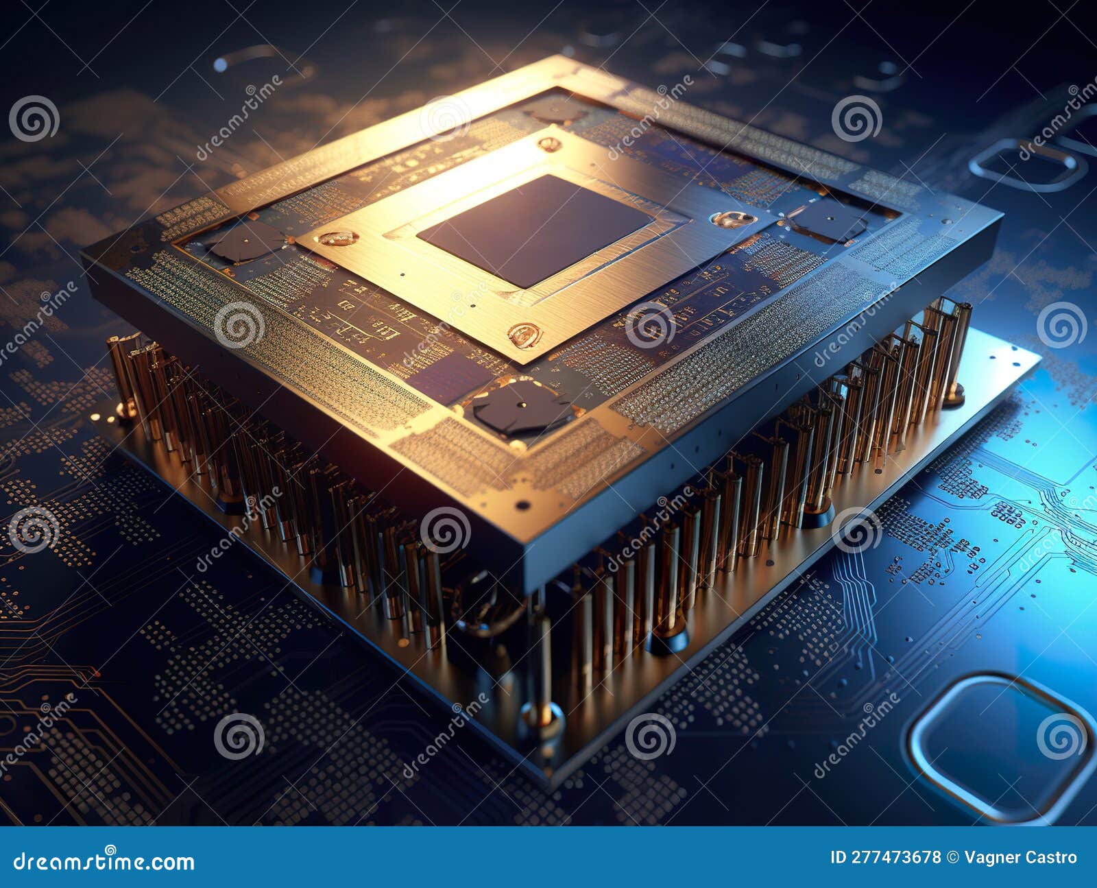 Abstract Blank Golden Chip on Metal Background. Quantum Microprocessor ...