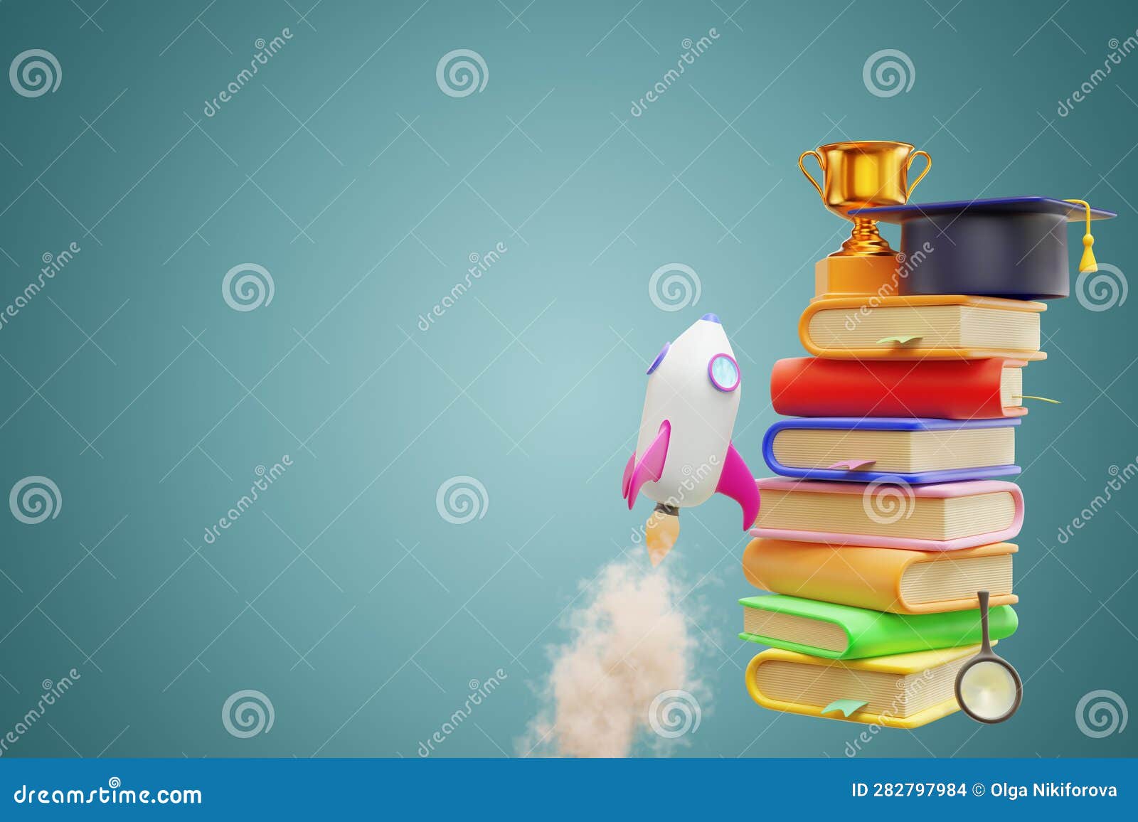 The Concept of Achieving the Goal. Rocket Stack of Books Cup Academic ...