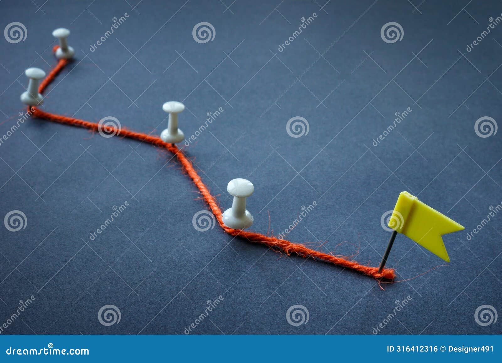 Concept of Achieving Goals, Planning and Stages. Orange Thread, Pins ...