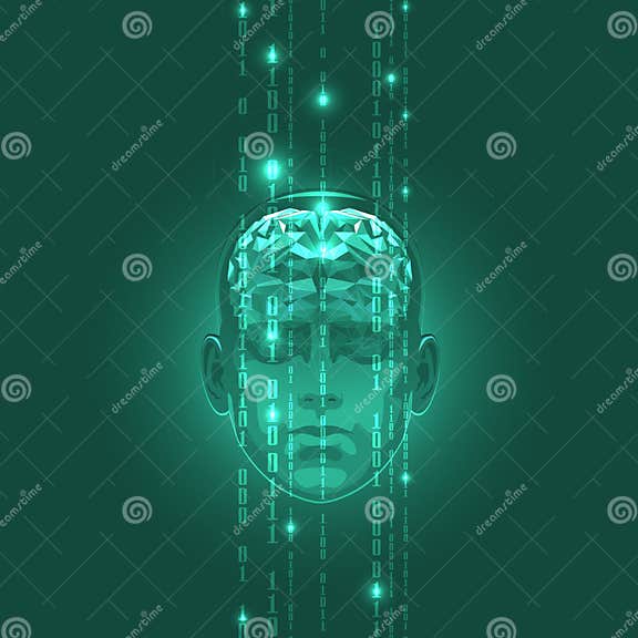 The Concept of Active Human Brain with Binary Code Stock Vector ...