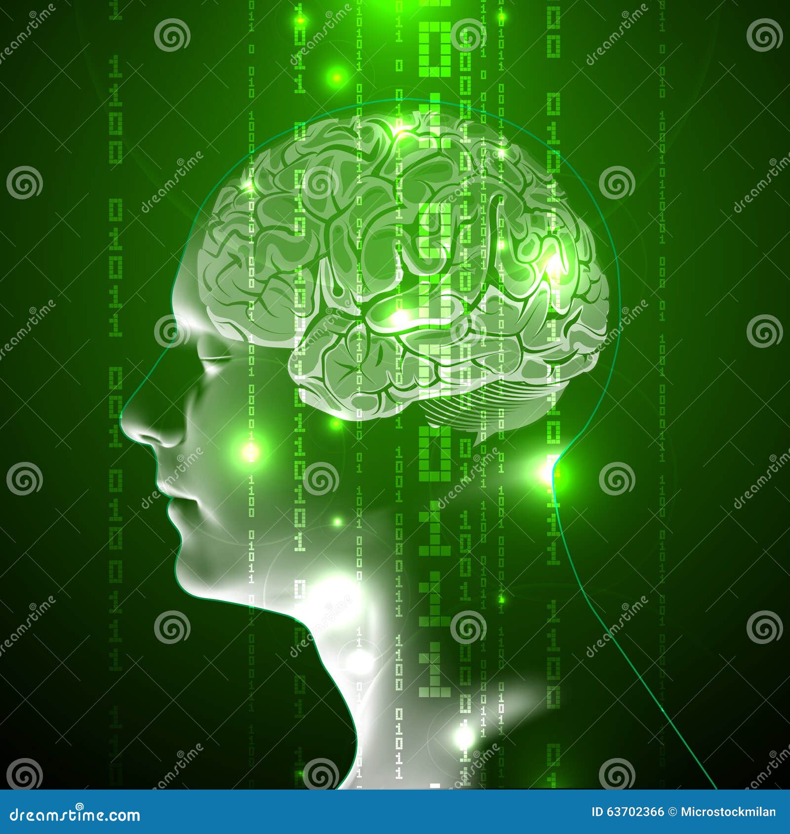 The Concept of Active Human Brain with Binary Code Stock Vector ... The Concept of Active Human Brain with Binary Code Stock Vector ...