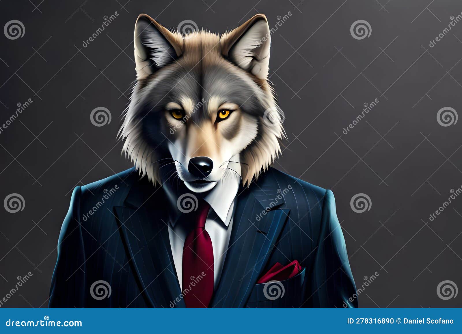 Aggressive Wolf in an Expensive Grey Business Suit, Staring Forward ...