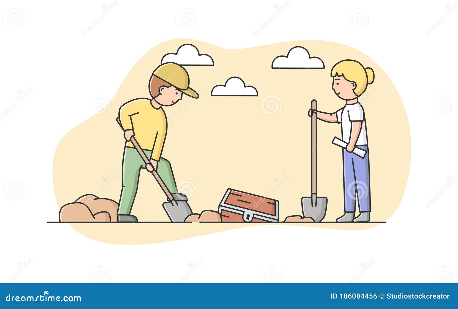 Finding Treasure Under Sea With Turtle And Hermit Crab, Vector Cartoon ...