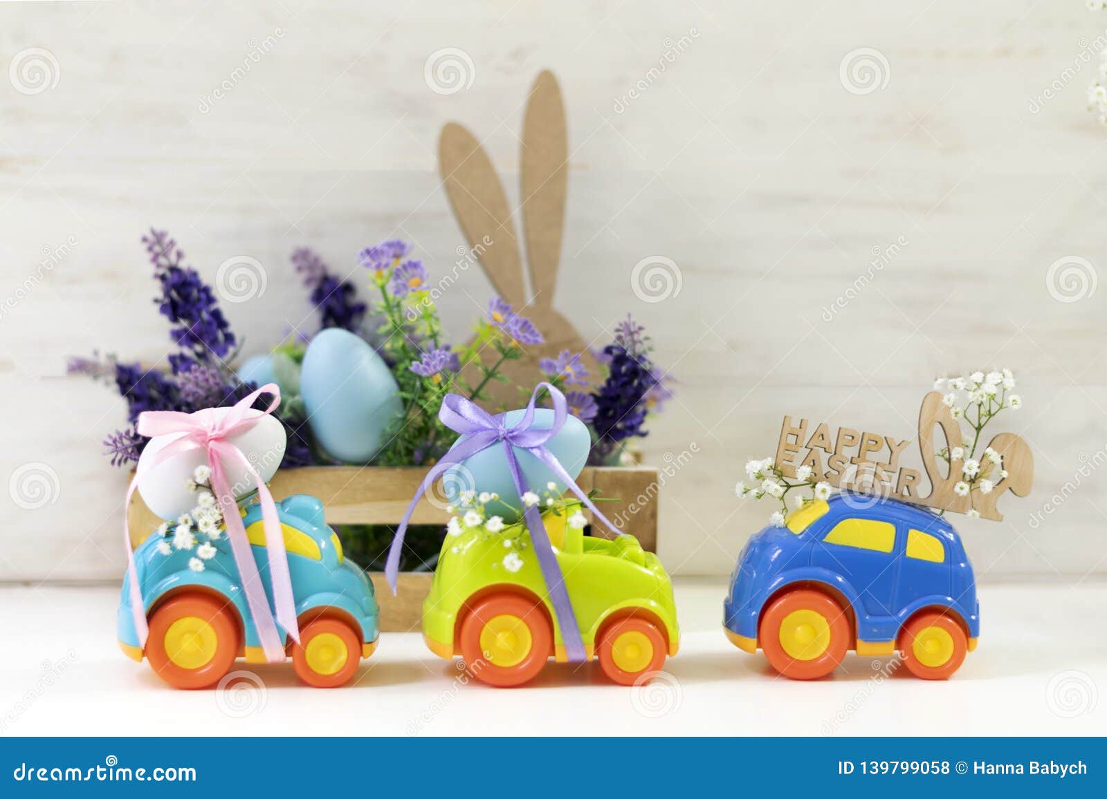 Two Easter Cars with an Egg and a Car with the Inscription Stock Photo ...