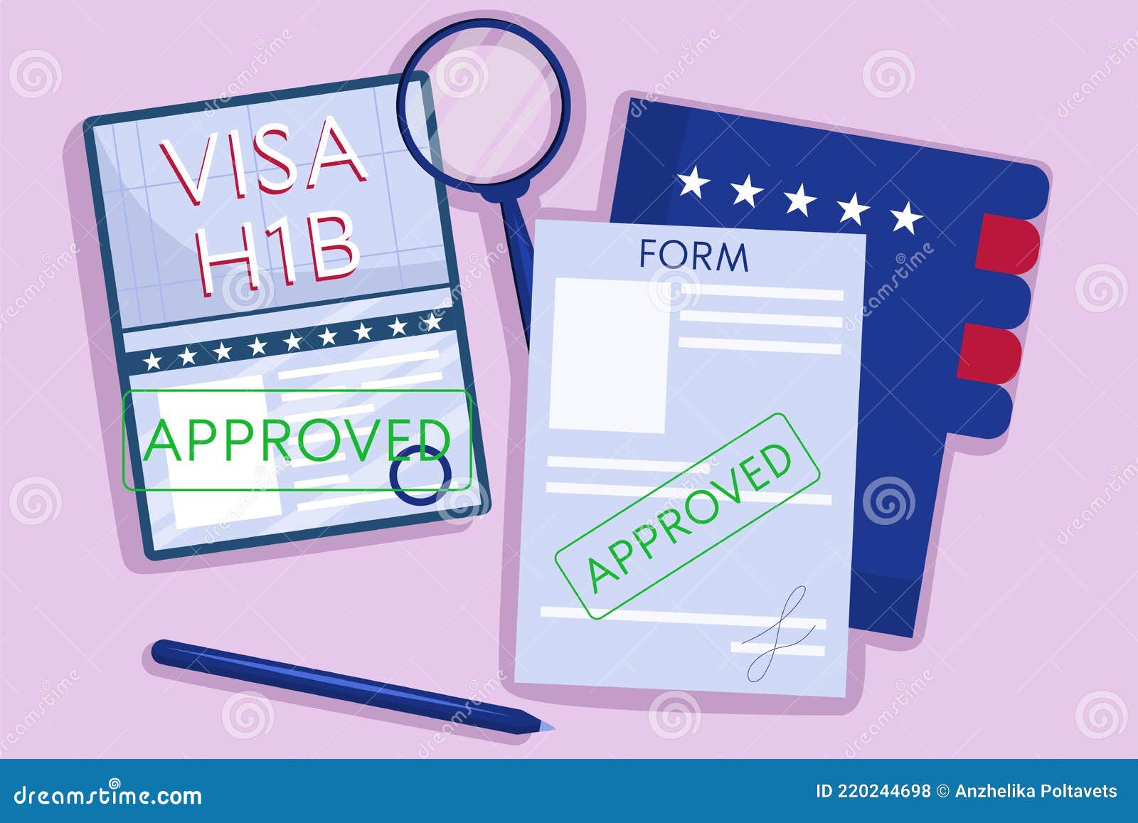 The Concept an Approved American Work Visa, H1b. Top View, Passport ...
