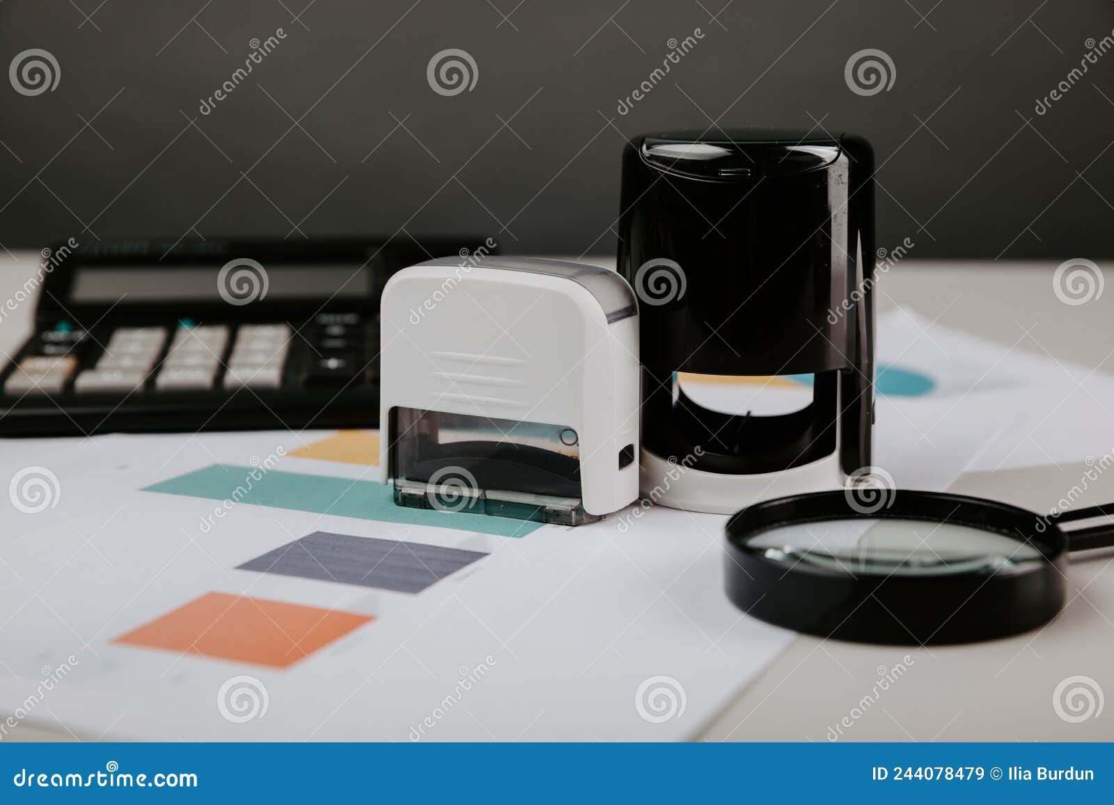 Concept of Approvement. Office Desktop with Documents and Stamp Stock ...