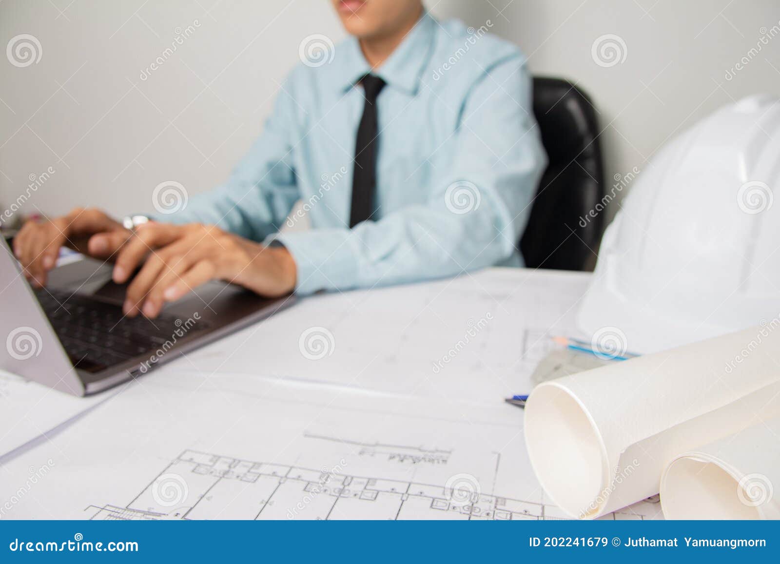 Laptop With Blueprint. Architecture Drawing Stock Photo | CartoonDealer ...
