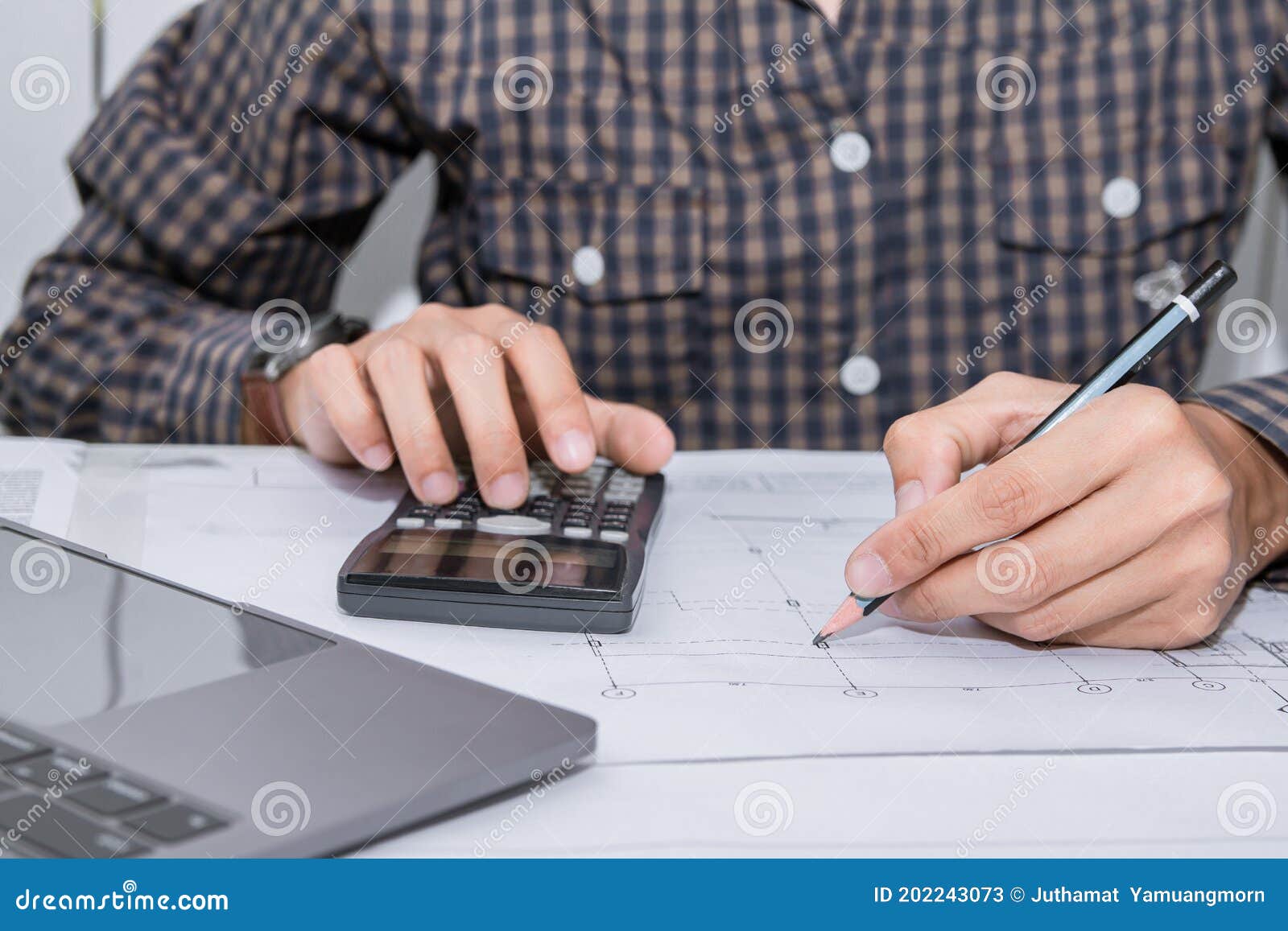 Concept Architects, Hand of Asian Young Man Engineer Using Calculator ...