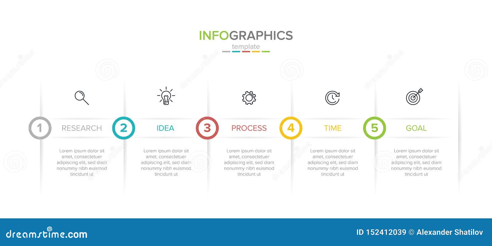 Concept of Arrow Business Model with 5 Successive Steps. Five Colorful ...
