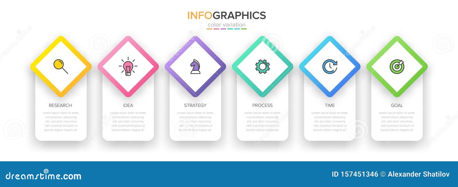 Concept of Arrow Business Model with 6 Successive Steps. Five Colorful ...