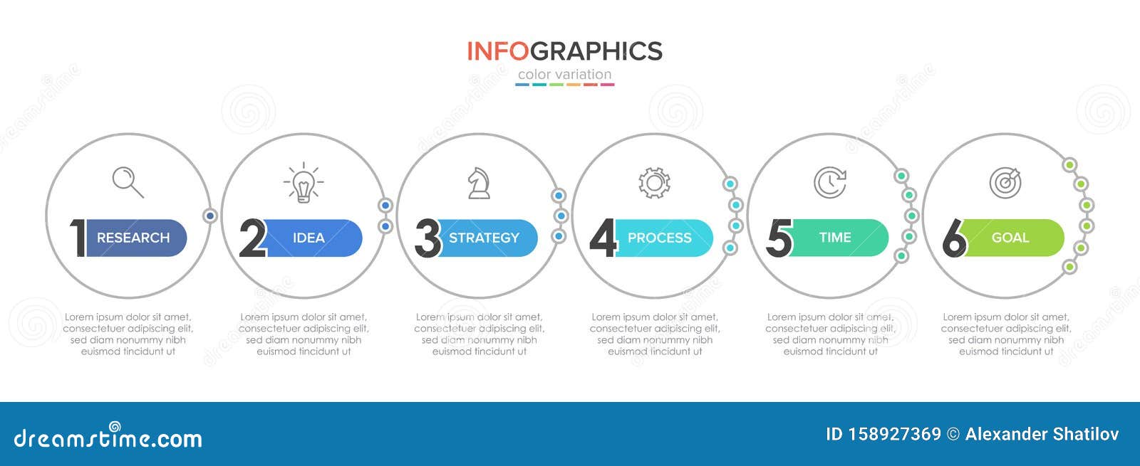 Concept of Arrow Business Model with 6 Successive Steps. Five Colorful ...