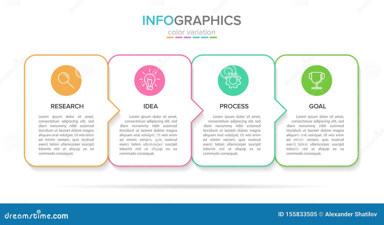 Concept of Arrow Business Model with 4 Successive Steps. Four Colorful ...