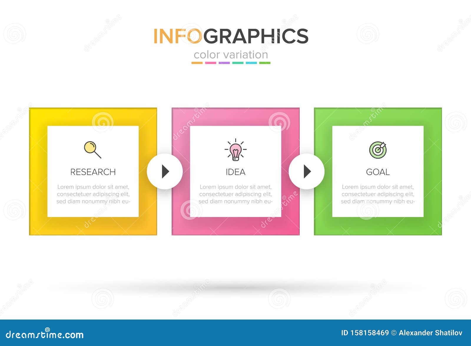 Concept of Arrow Business Model with 3 Successive Steps. Three Colorful ...