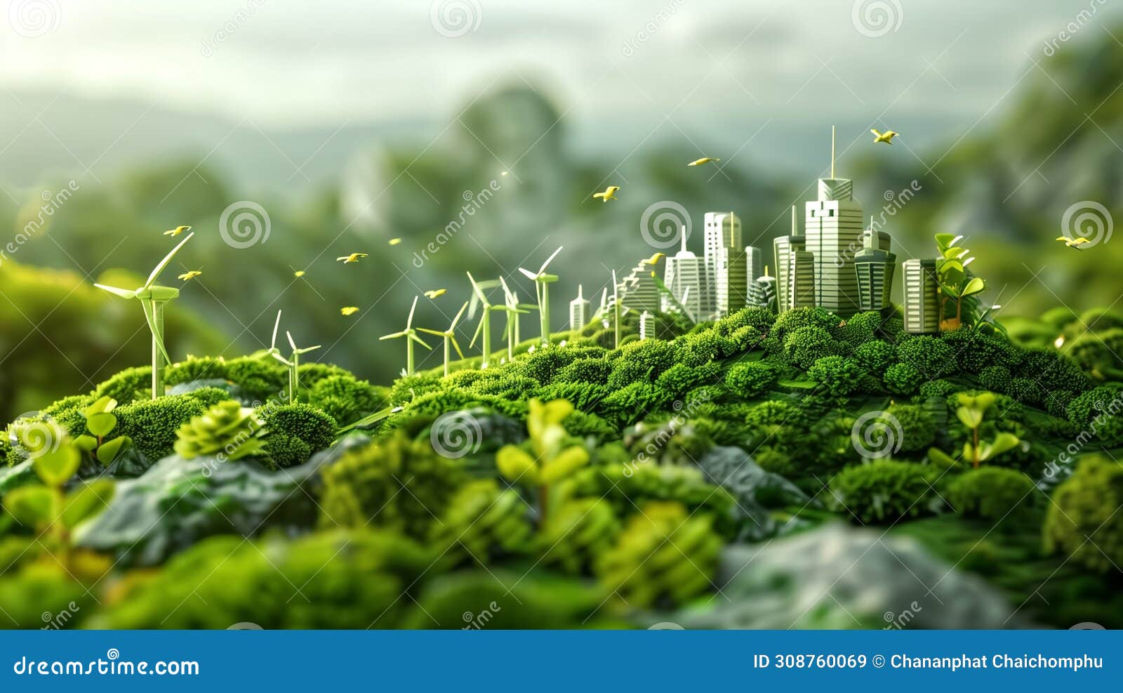 An Imaginary Capital among Mountains and Forests Style of Art Stock ...