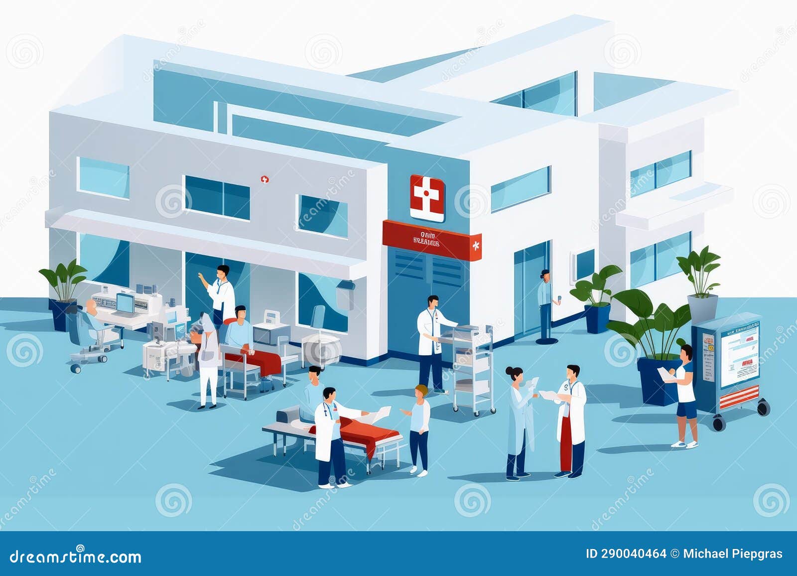 A_concept Art of a Hospital with Working People Stock Illustration ...