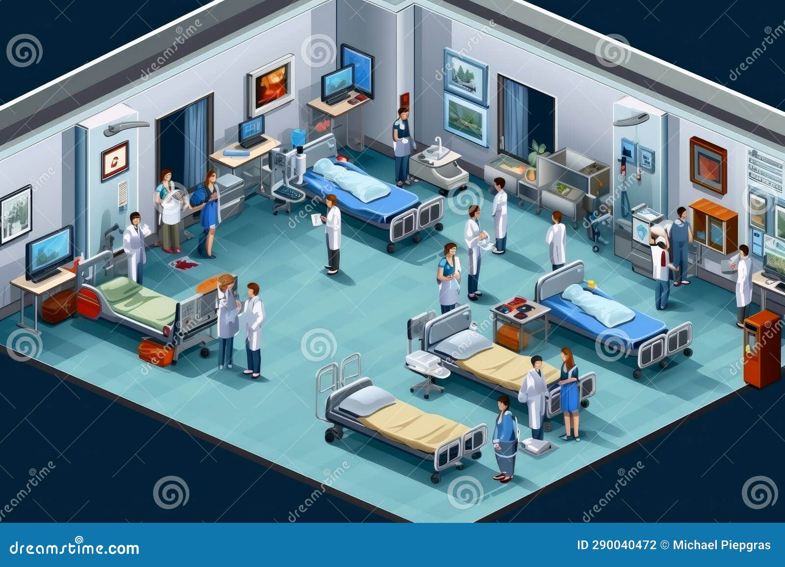 A_concept Art of a Hospital with Working People Stock Illustration ...