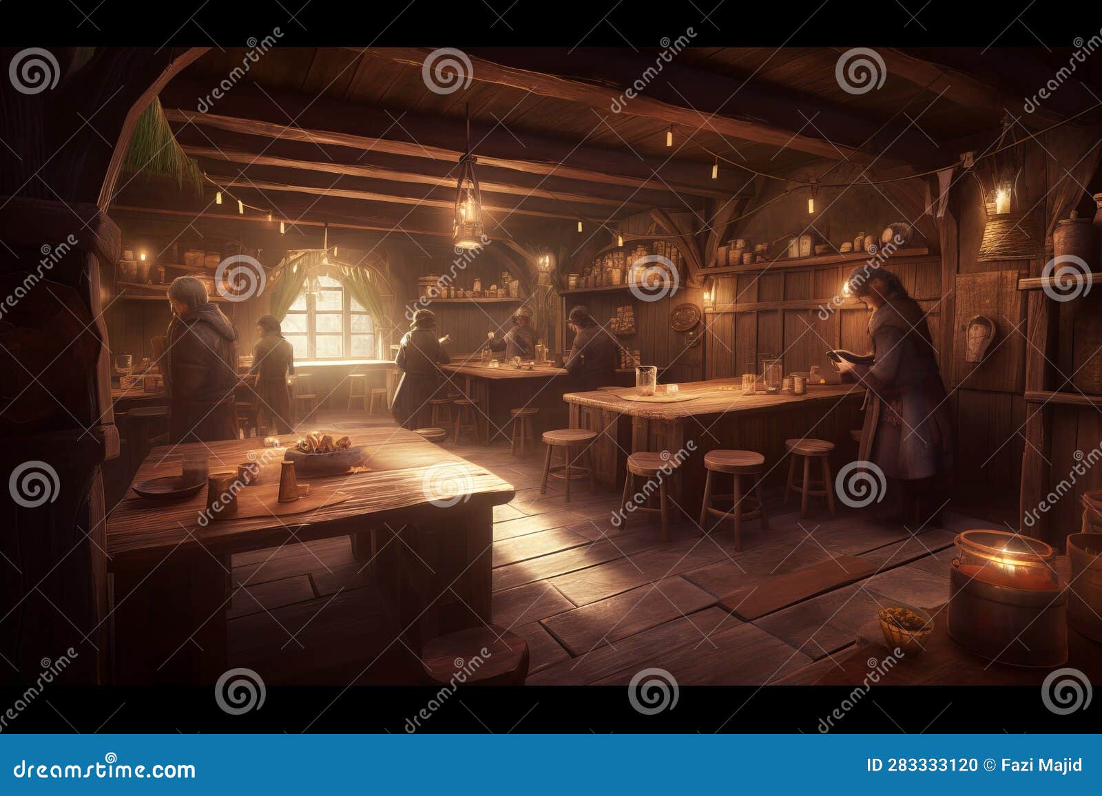 Concept Art Illustration of Medieval Tavern Generative AI. Stock ...
