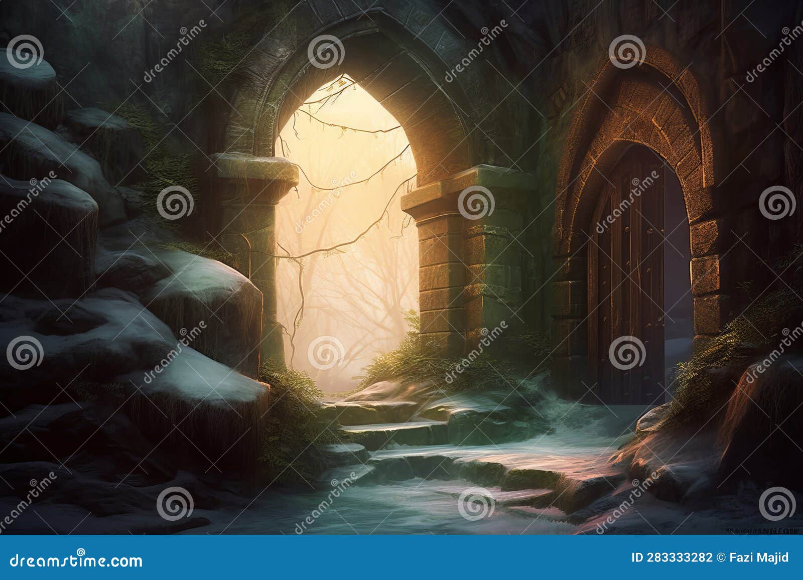Concept Art Illustration of Secret Gate Passage Generative AI. Stock ...