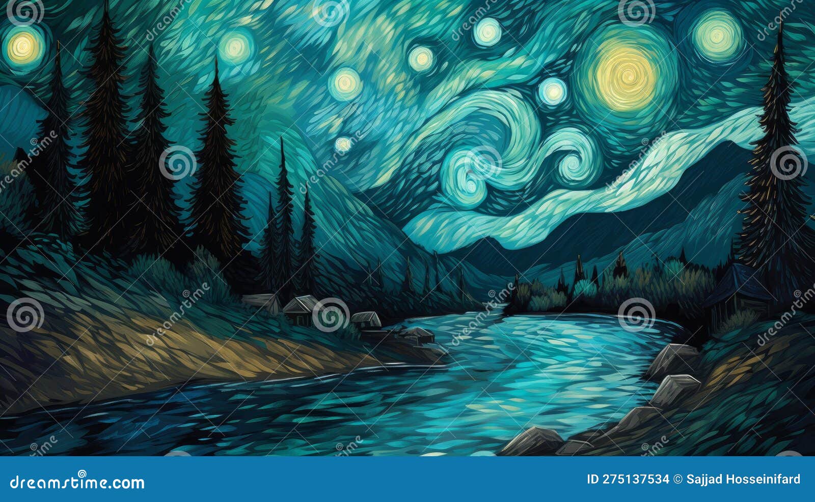 Starry River Cascade stock illustration. Illustration of aesthetic ...