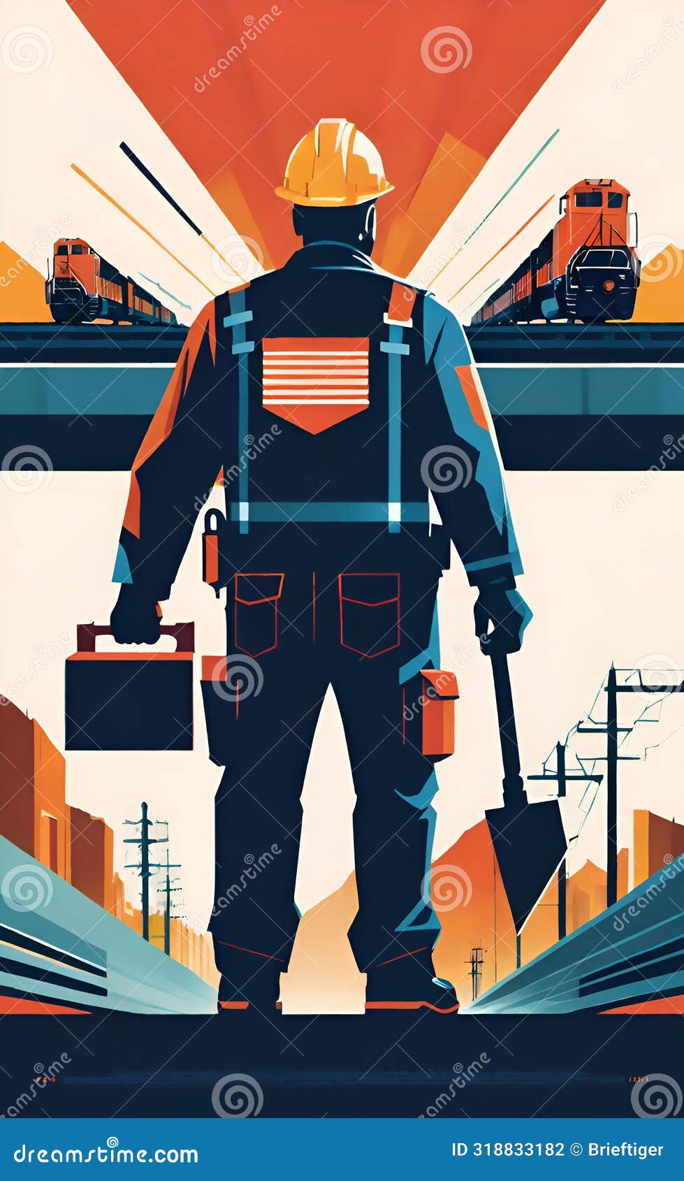 Railroad Construction Horizontal Banners Vector Illustration ...