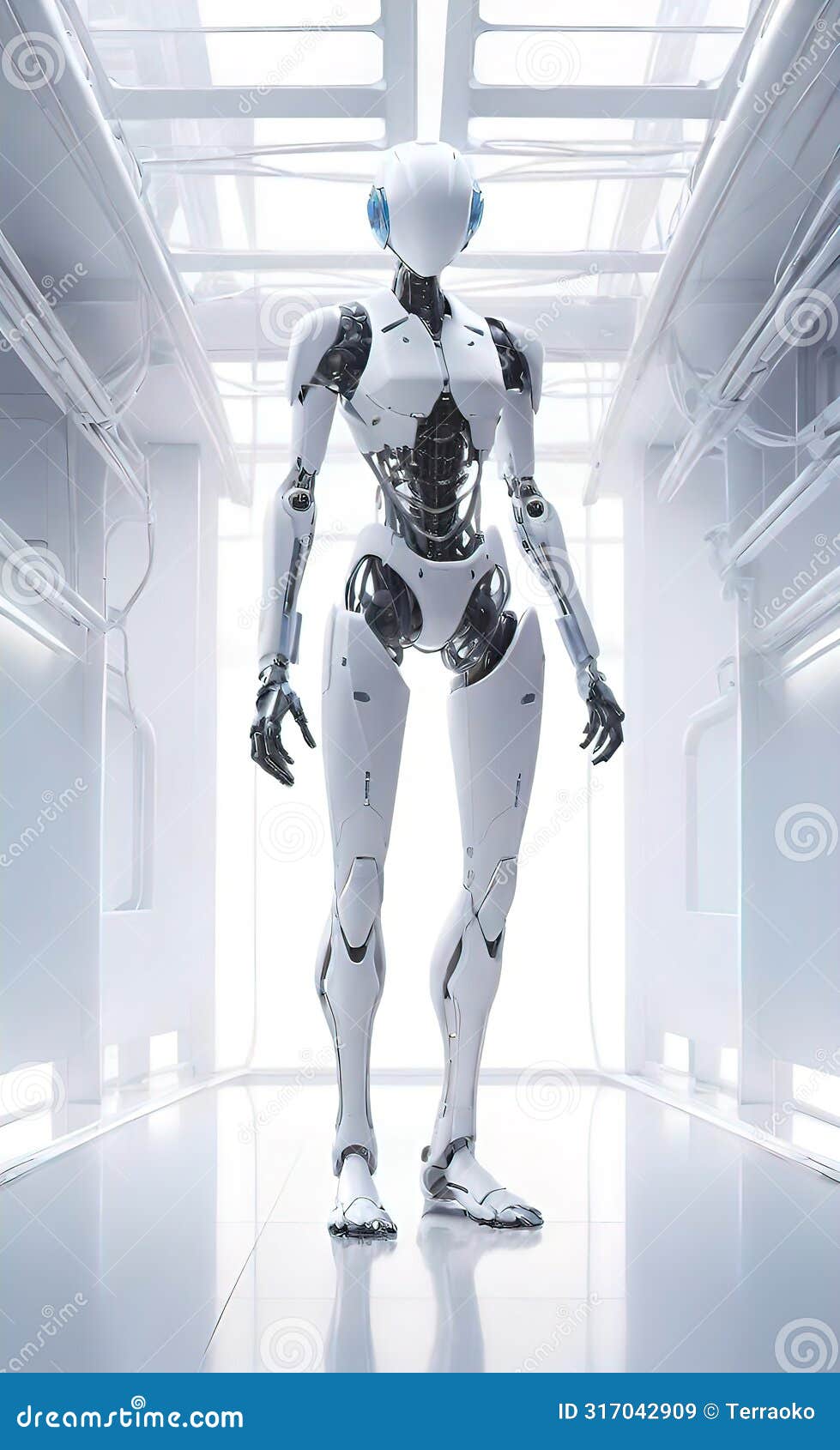 Concept Art of a White Robot with Artificial Intelligence on a White ...