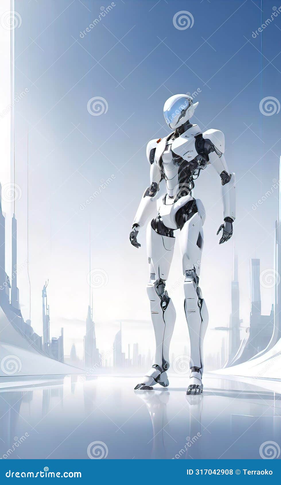 Concept Art of a White Robot with Artificial Intelligence on a White ...