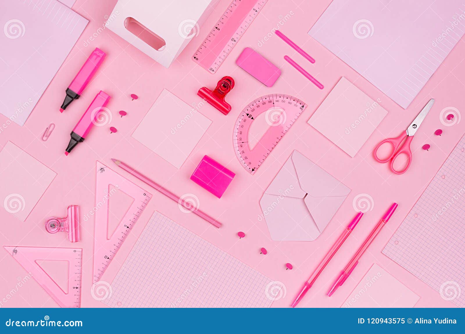 Concept Art Workplace for Designers - Pink Color Office Accessories on ...