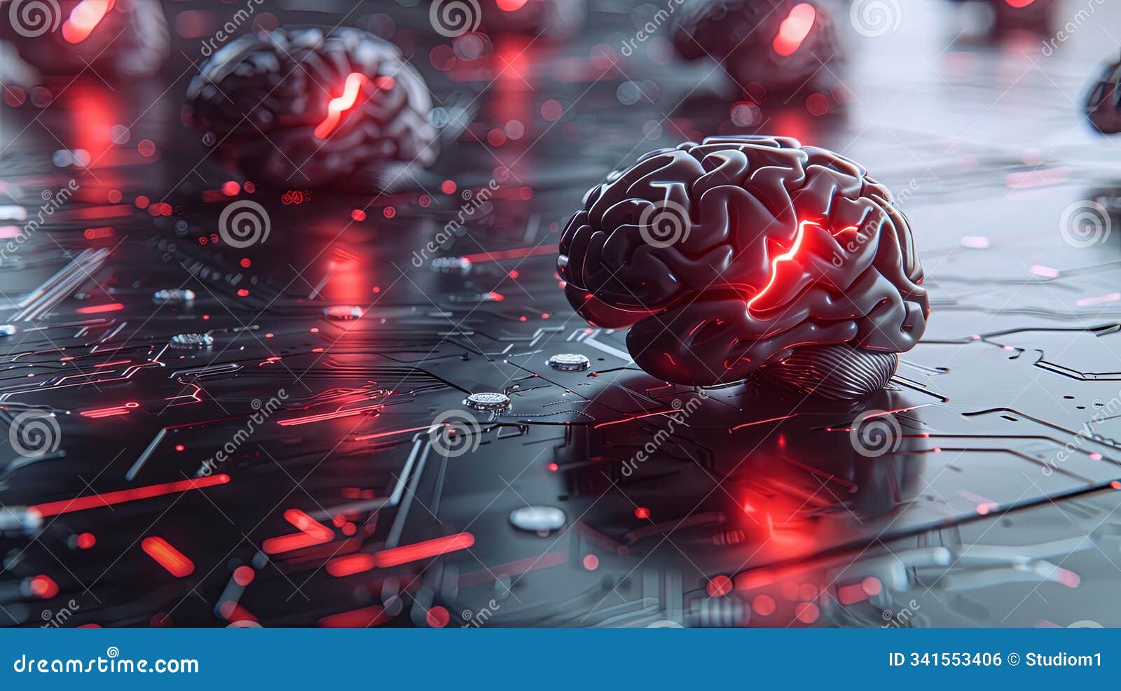 The Concept of Artificial Intelligence. an Abstract Glowing Brain. Turn ...