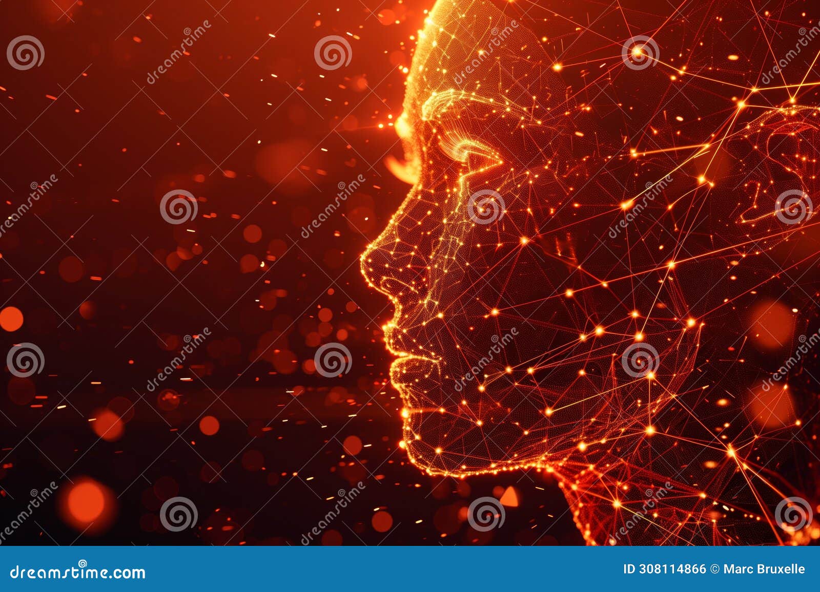 Concept of Artificial Intelligence or AI, Human Face Made of Dots and ...